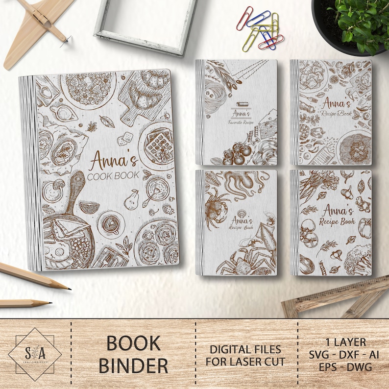 Personalized Recipe Book Binder Svg, Wooden Cookbook Recipes Laser Cut ...