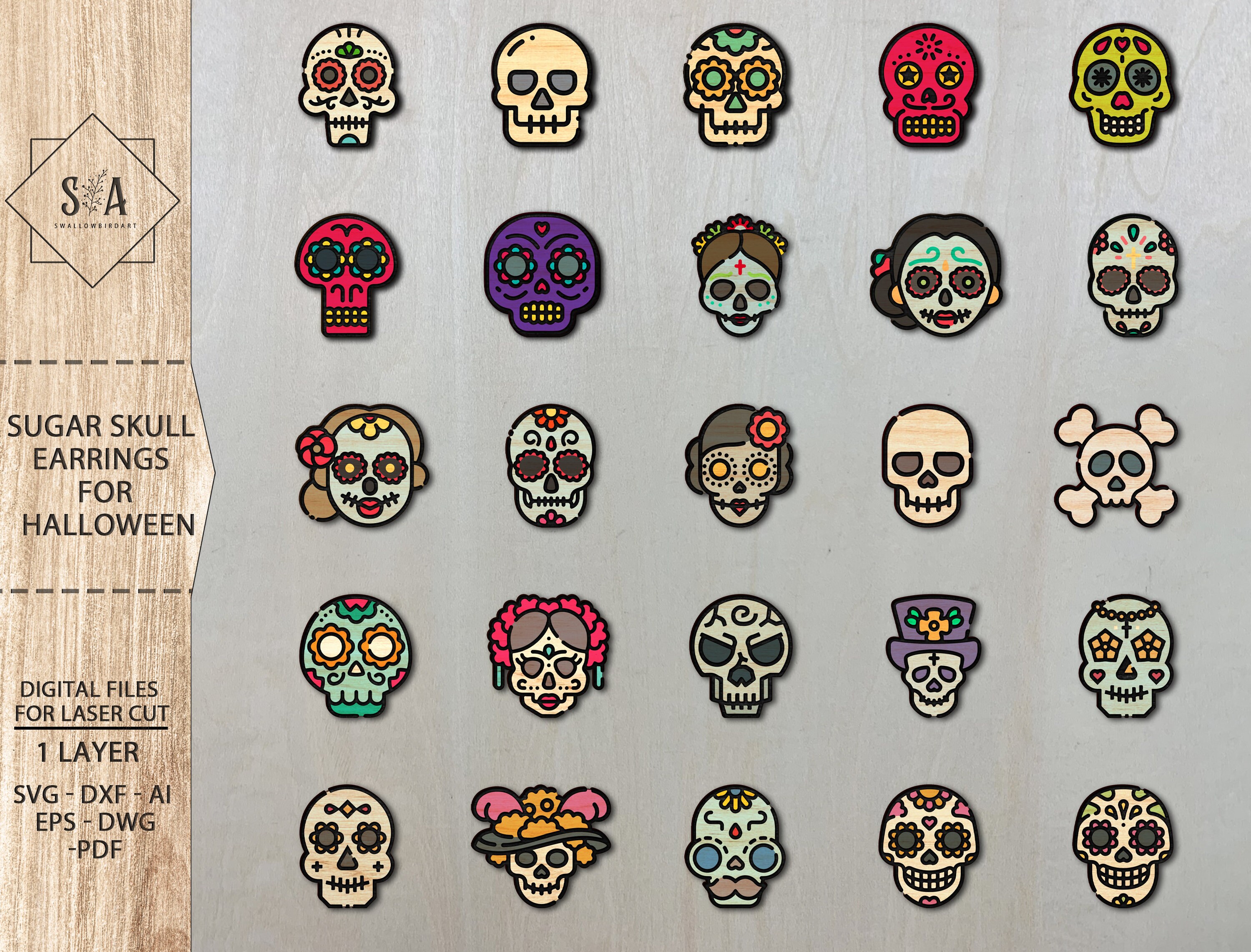 Sugar Skull Stud Earrings Bundle SVG Skulls Sugar Earrings - Etsy