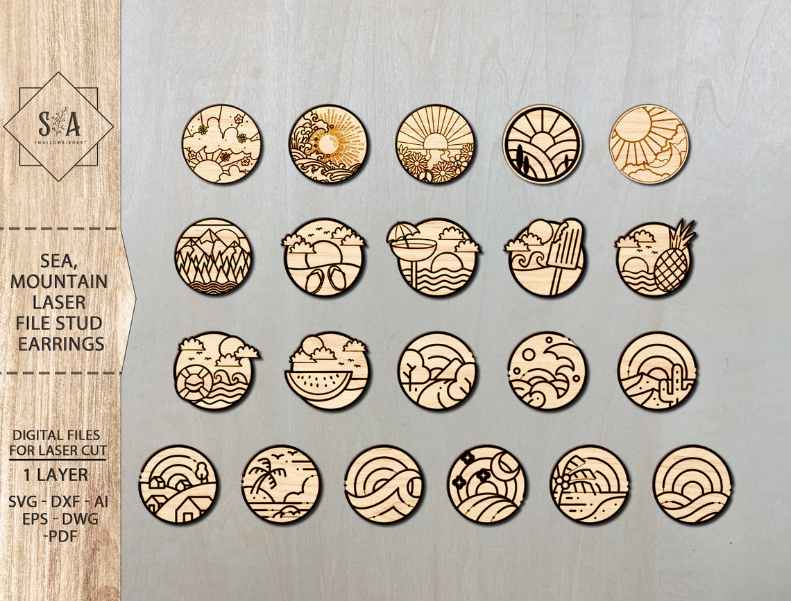 Sea Mountain Stud Earrings Bundle SVG Sea Stud Earring SVG - Etsy