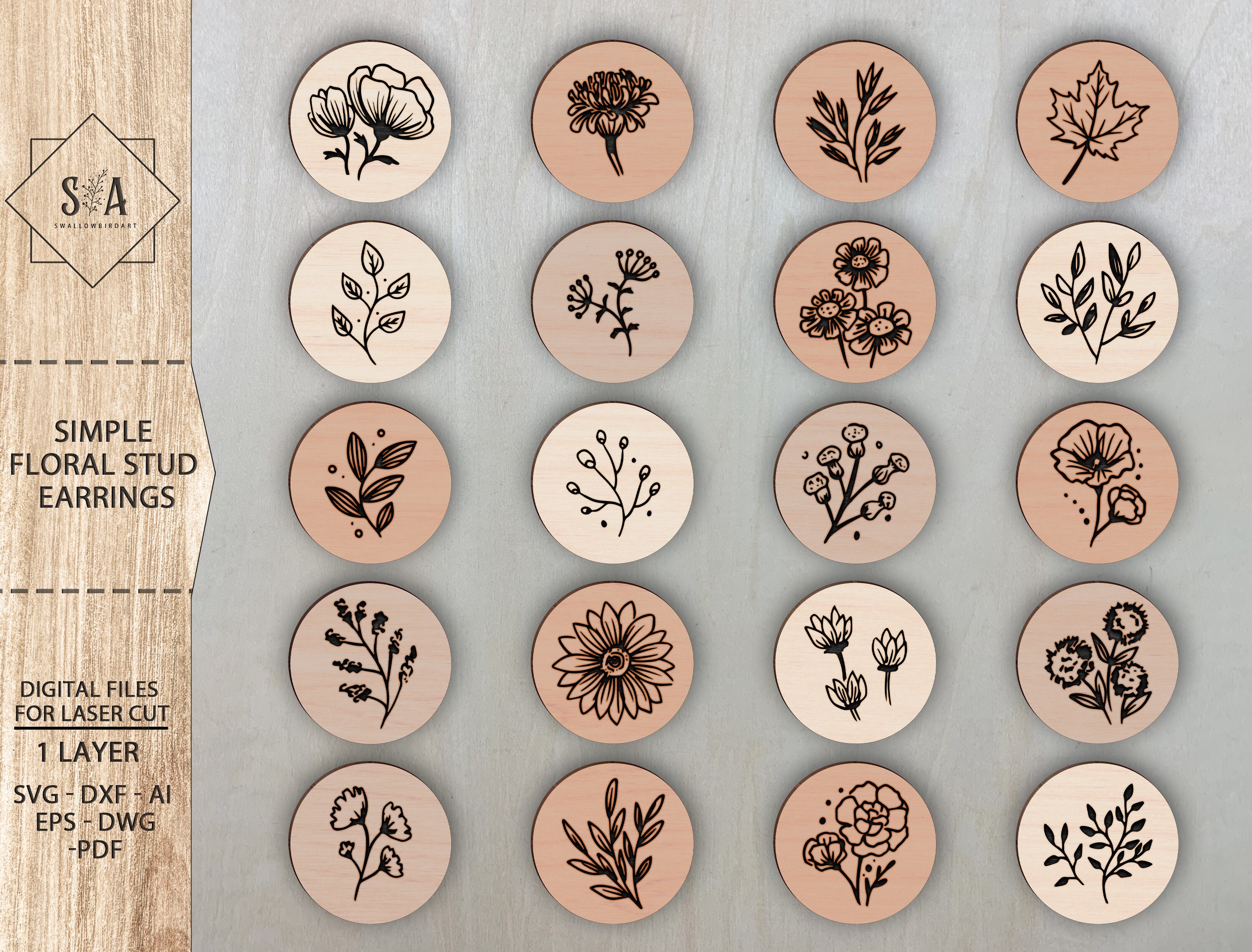 Floral Stud Earrings Bundle SVG Floral Earrings SVG Simple - Etsy