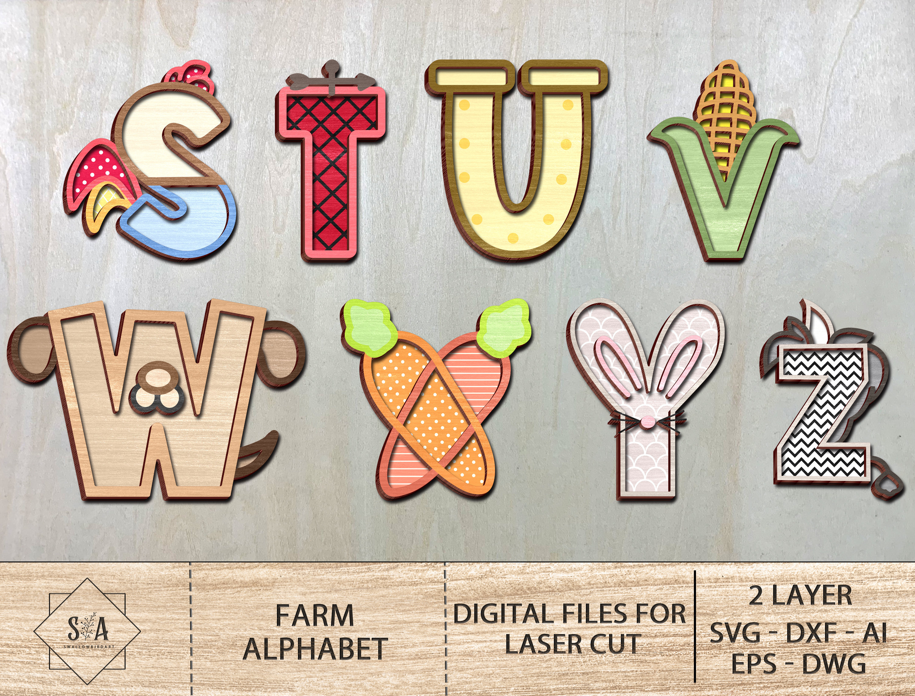 Farm Alphabet Bundle SVG , Alphabet Laser Cut Files , Letters Farm Baby ...