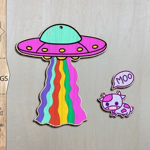Alien Ship Beaming up Cow Earrings Svg, UFO Earrings Laser File, UFO ...