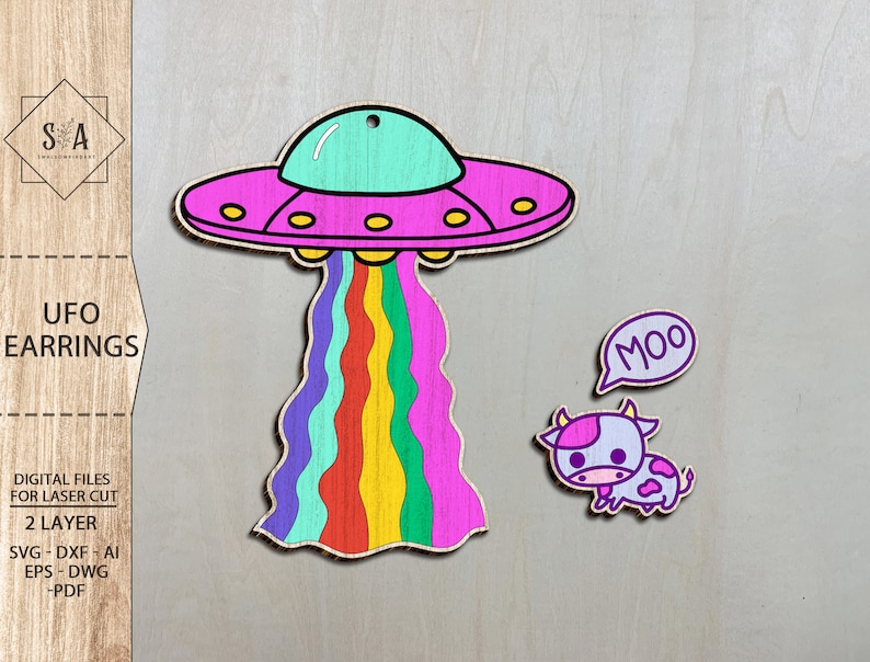 Alien Ship Beaming up Cow Earrings Svg UFO Earrings Laser - Etsy