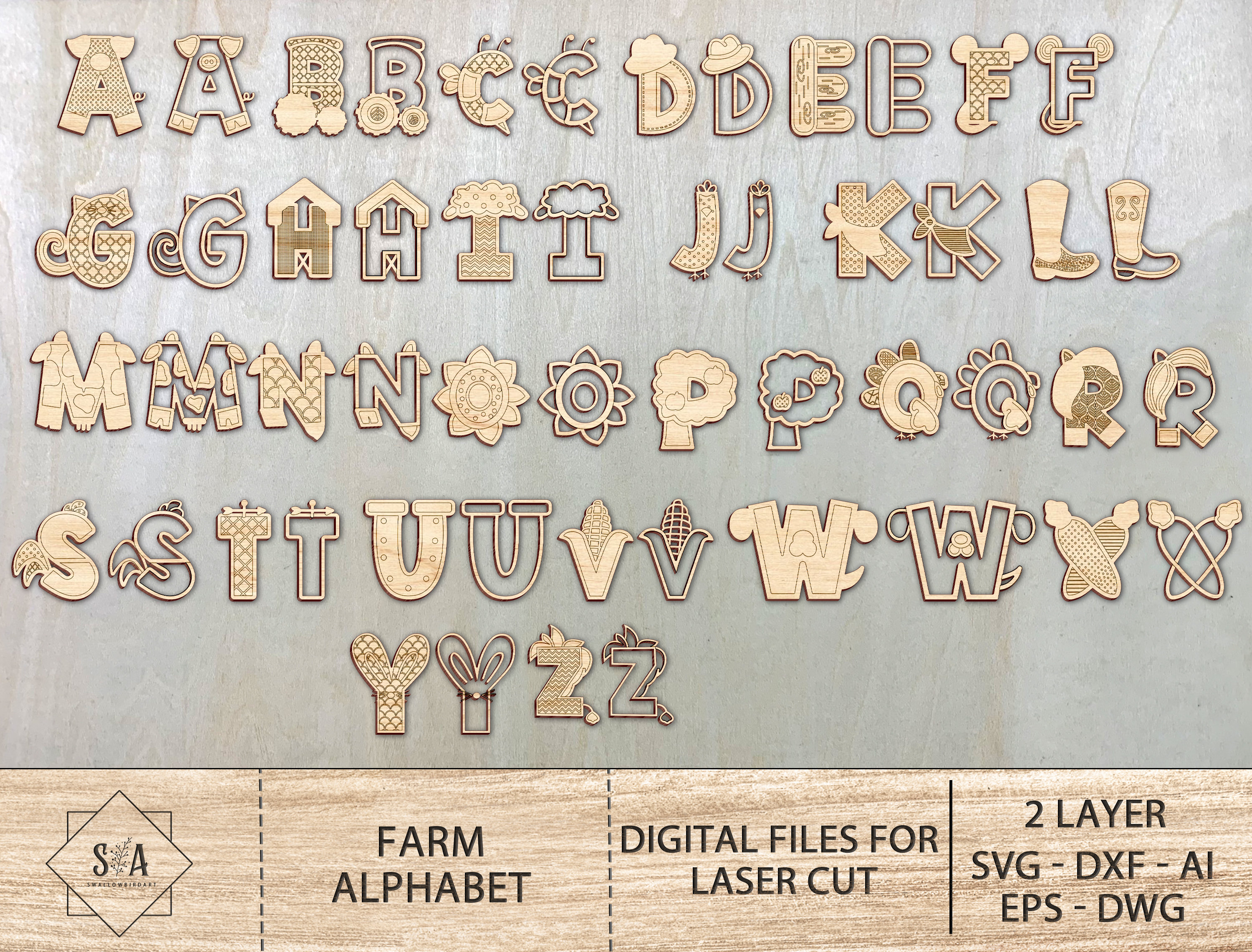 Farm Alphabet Bundle SVG , Alphabet Laser Cut Files , Letters Farm Baby ...