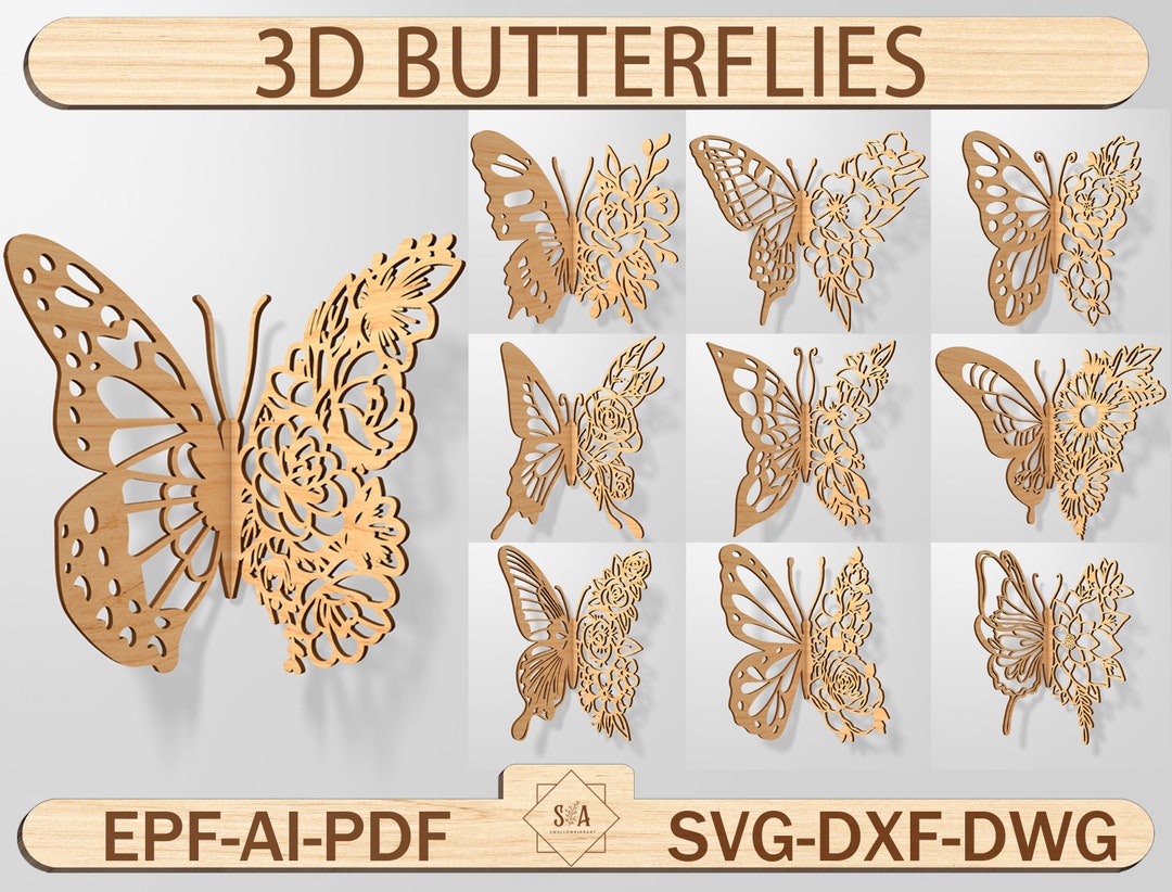Bundle 3D Butterfly Laser Cut SVG ,butterfly Svg,wooden Interlocking ...