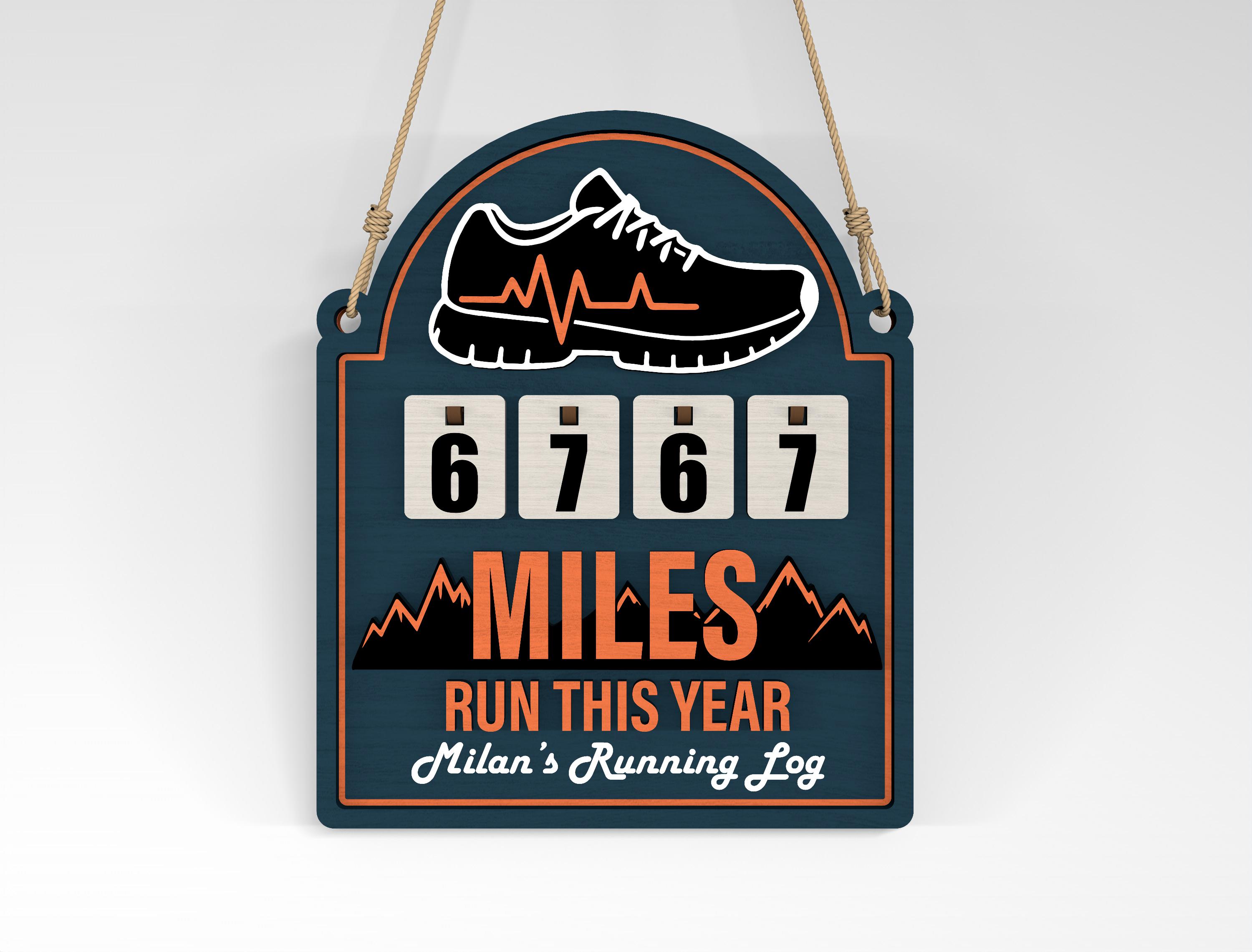 Personalized Wooden Mileage Counter, Running Miles Tracker Sign ...