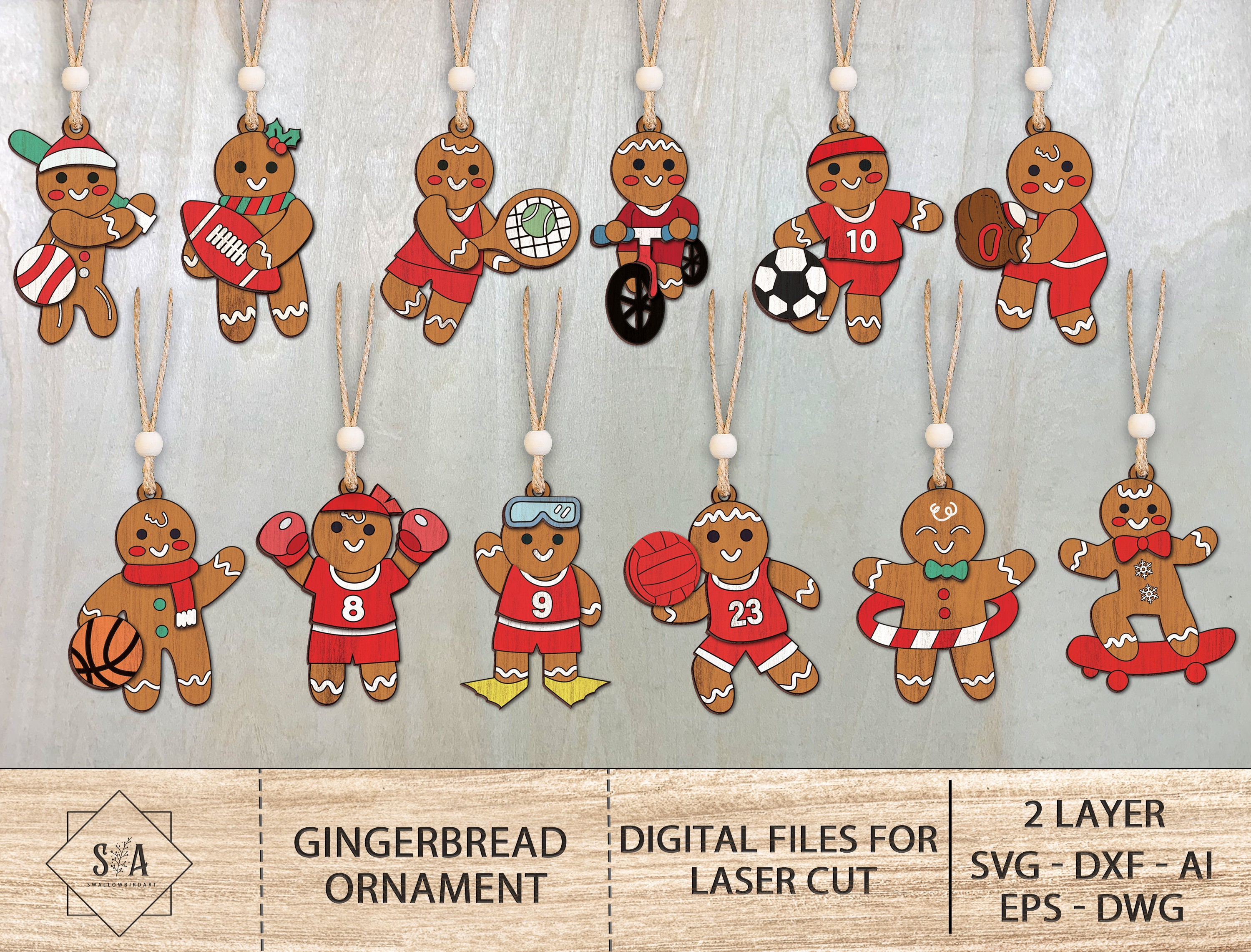 Gingerbread Sports Ornament Bundle SVG Sports Ornaments - Etsy