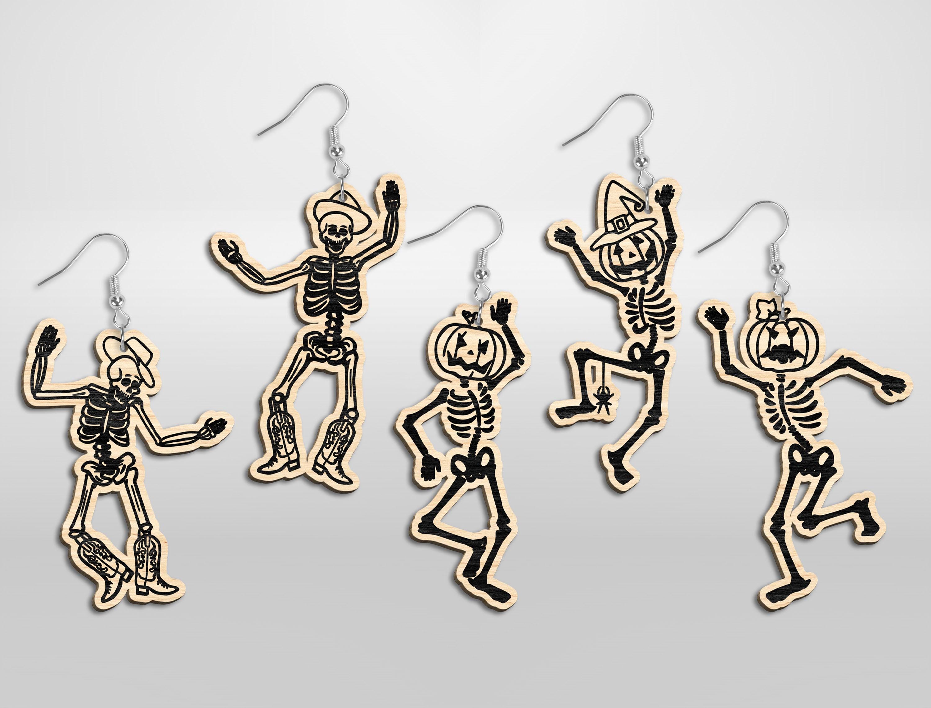Skeleton Dangle Earrings Bundle SVG, Halloween Hanging Skeleton ...