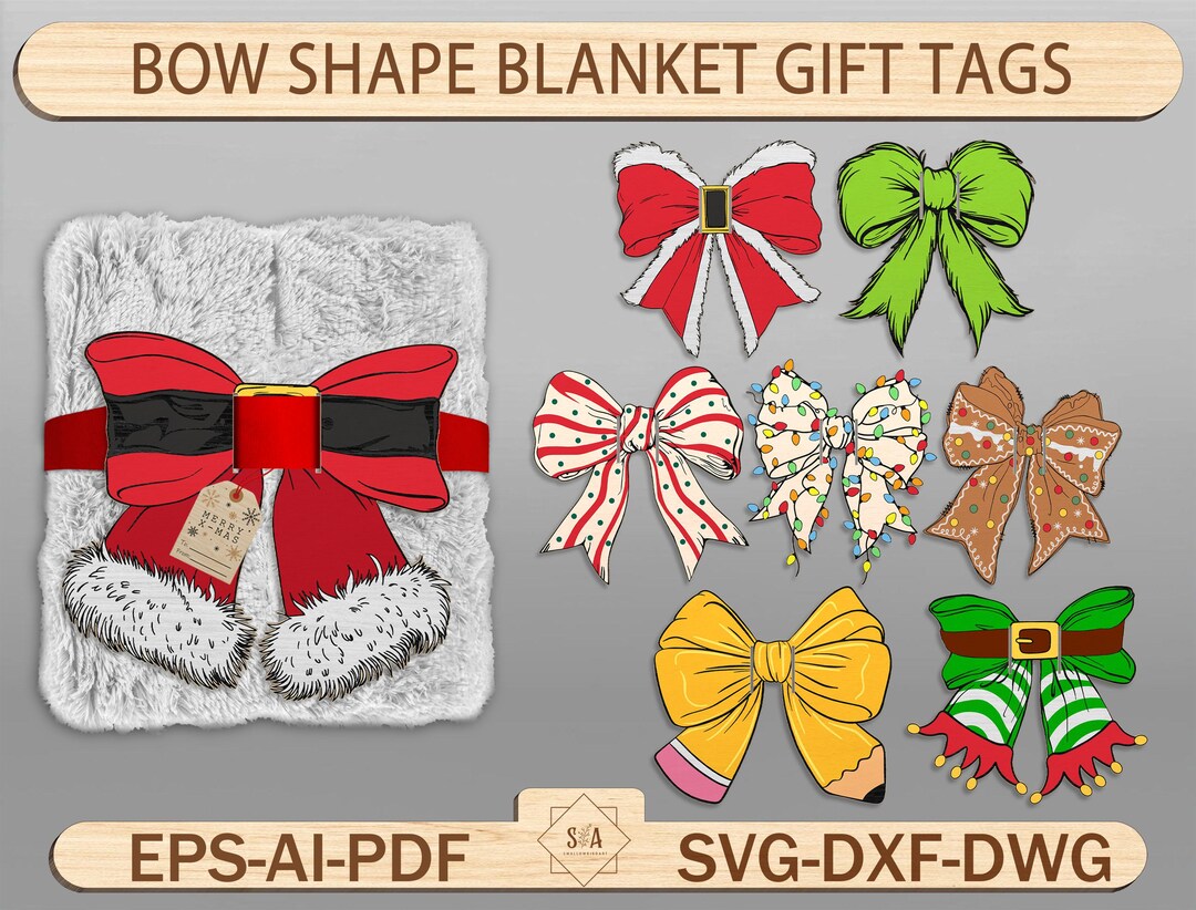 Bow Shape Blanket Gift Tags Svg, Coquette Bow Gift Tag, Merry Christmas ...