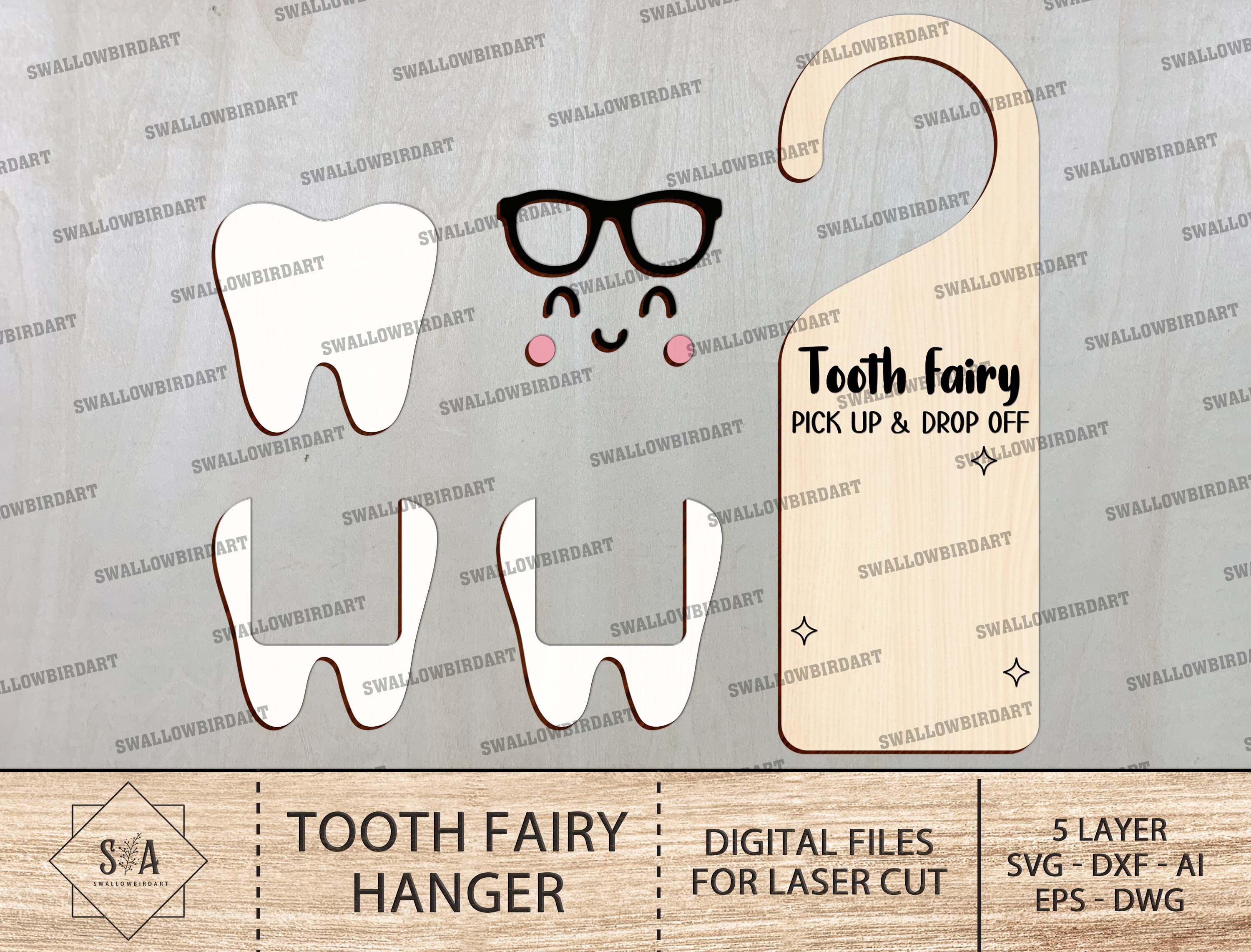 Tooth Fairy Hanger Laser File, Tooth Fairy Bundle Door Hanger With ...