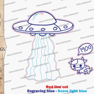 Alien Ship Beaming up Cow Earrings Svg, UFO Earrings Laser File, UFO ...