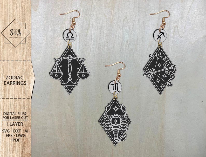 Zodiac Earrings Bundle SVG Astrology Sign Earrings SVG - Etsy