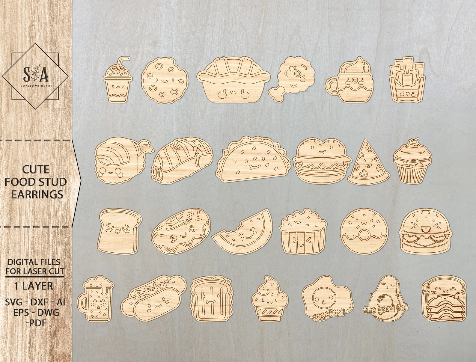 Food Stud Earrings Bundle SVG Glowforge Files Laser Cut - Etsy