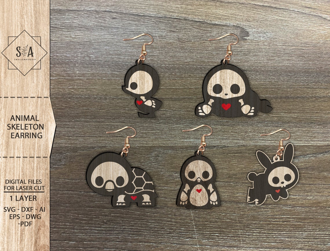 Bundle Animal Skeleton Earring SVG funny Halloween Earrings - Etsy