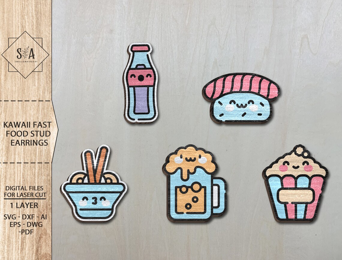 Food Stud Earrings Bundle SVG Glowforge Files Laser Cut - Etsy
