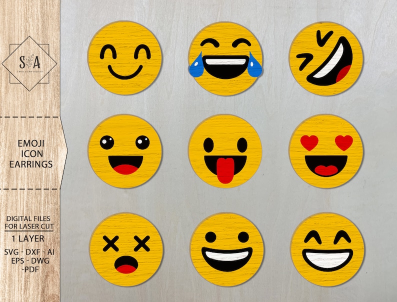 Emoji Stud Earrings Bundle SVG Icon Stud Earrings laser - Etsy