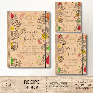Personalized Recipe Book Binder Svg, Wooden Cookbook Recipes Laser Cut ...