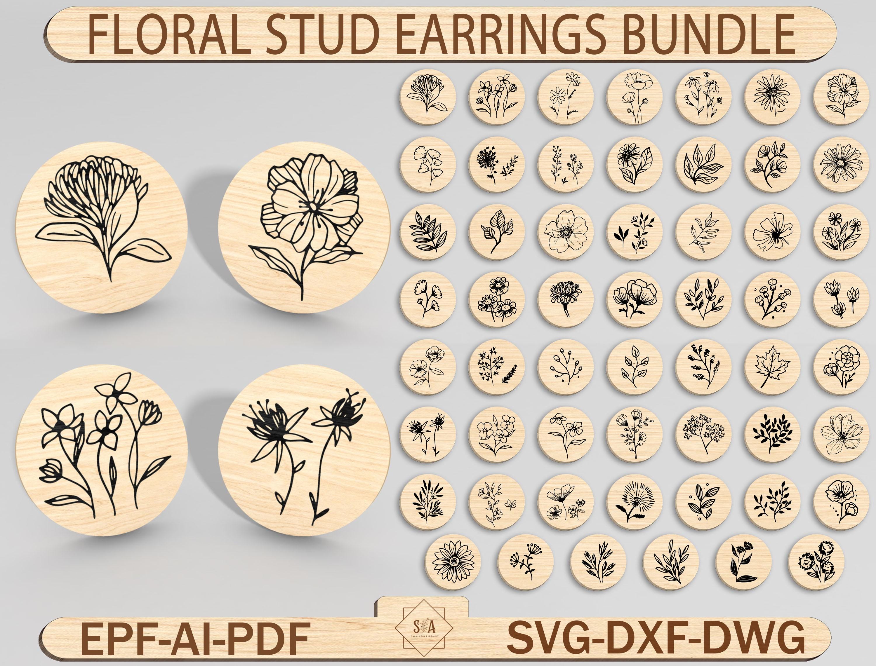 Floral Stud Earrings Bundle SVG, Floral Earrings SVG, Simple Floral ...