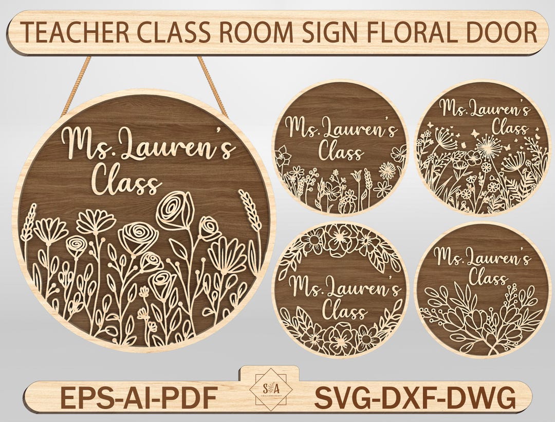 Personalized Teacher's Day Class Room Sign Floral Door Svg, Custom ...