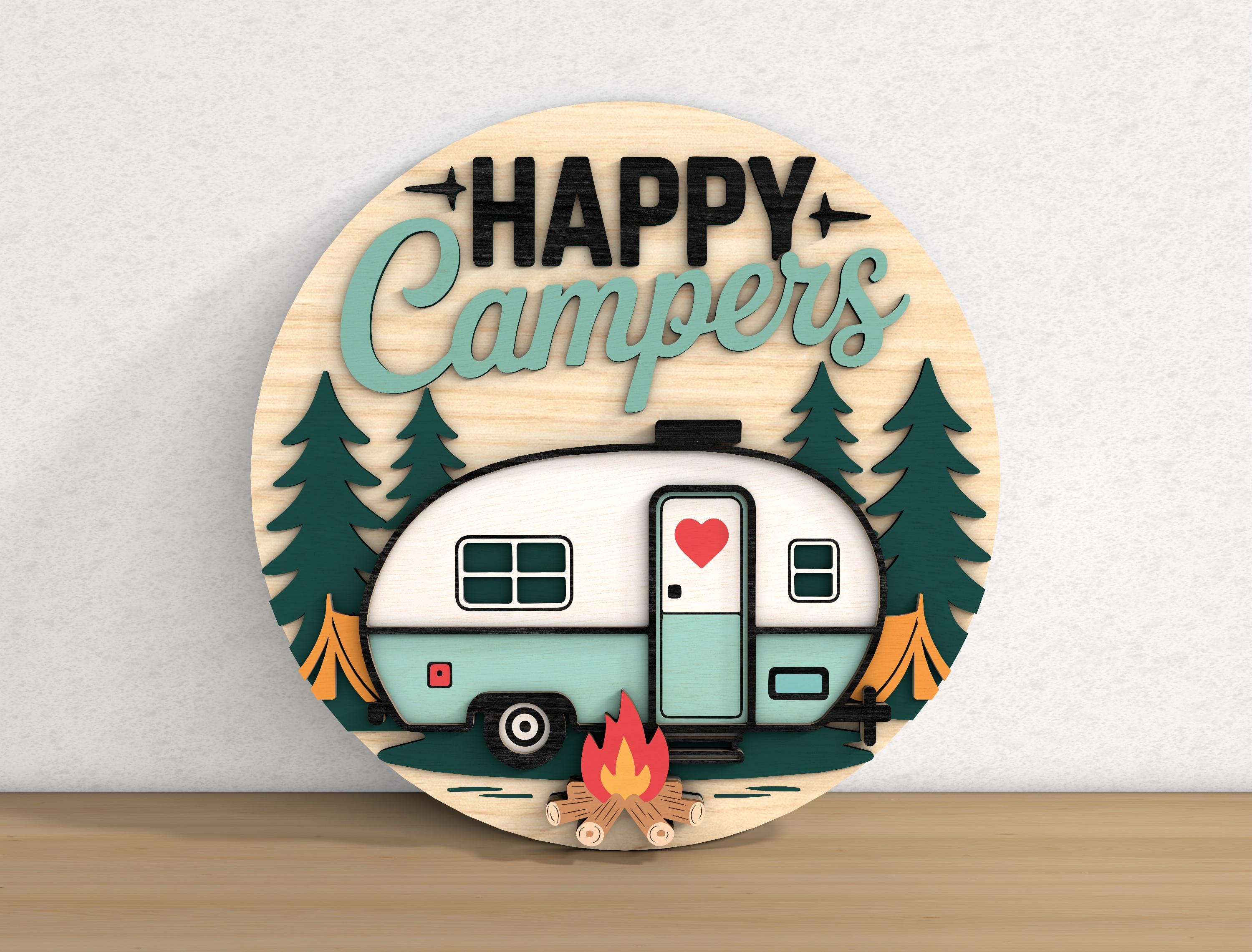 Camping Round Sign SVG Bundle, Camper Adventure Sign , Outdoor Campfire ...