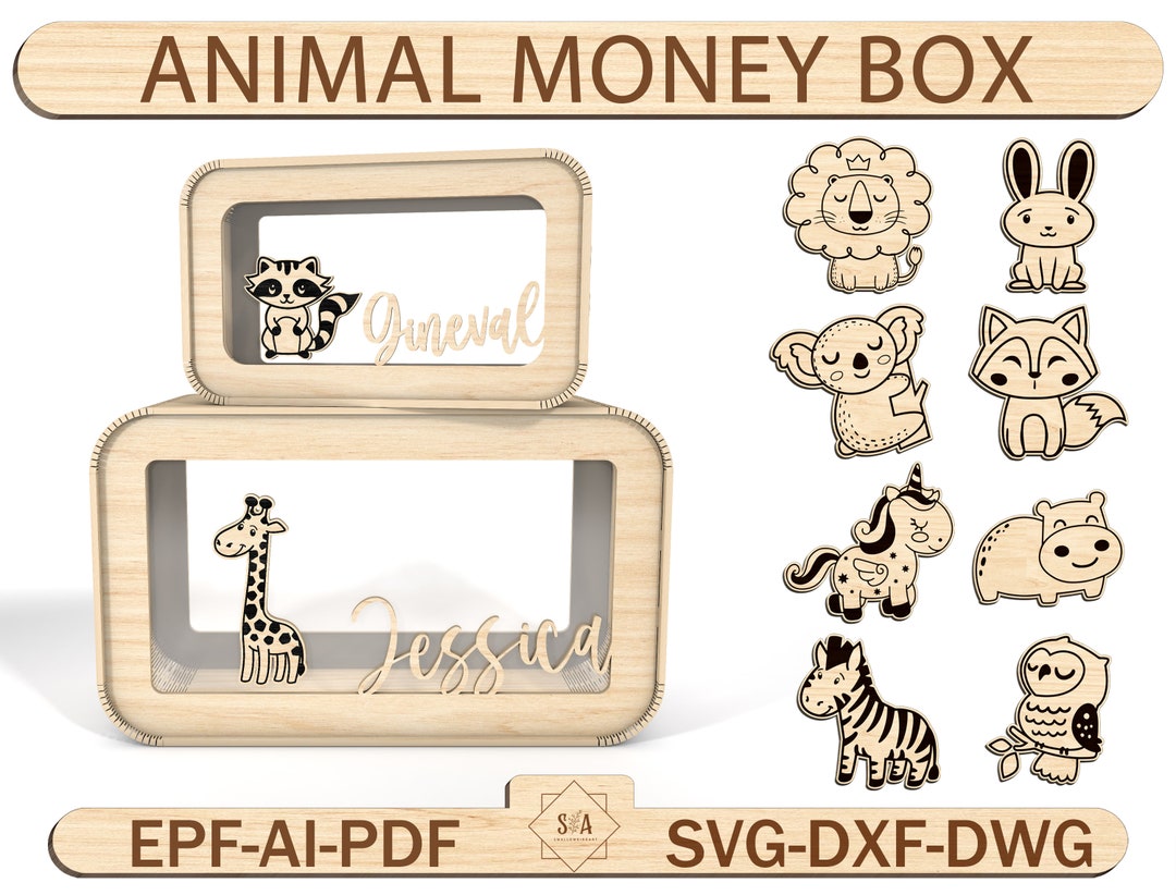 Personalised Animal Kids Piggy Bank Svg, Wooden Kids Money Box With ...