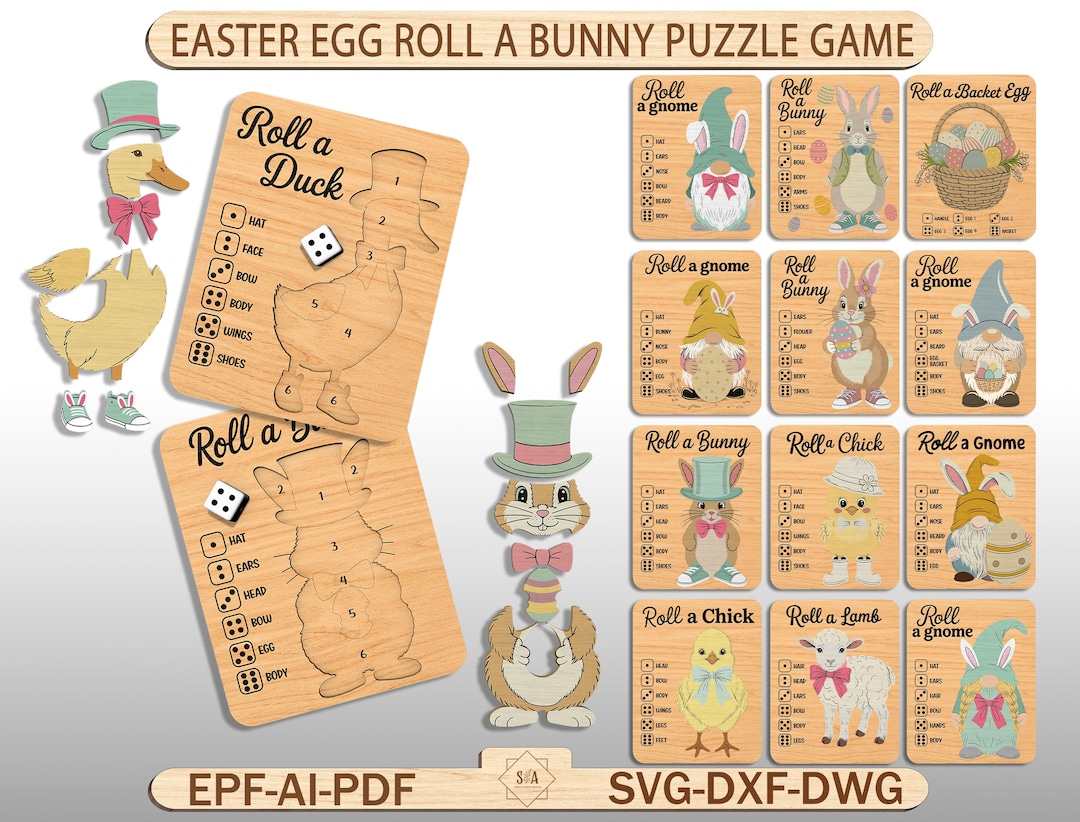 Easter Egg Roll A Bunny Puzzle Game SVG, Easter Basket Gift Idea, Kids ...