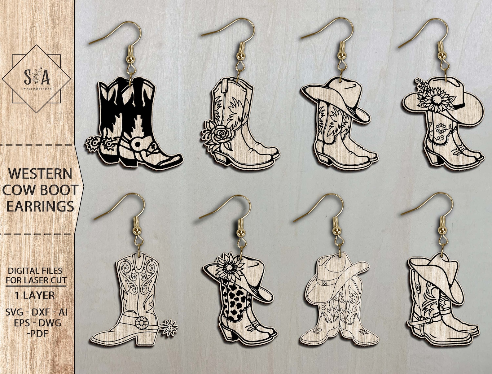 Western Cowboy Boot Earrings Bundle Svg, Cowgirl Boot Earring Svg ...