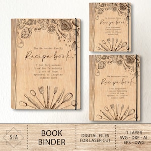 Personalized Recipe Book Binder Svg, Wooden Cookbook Recipes Laser Cut ...