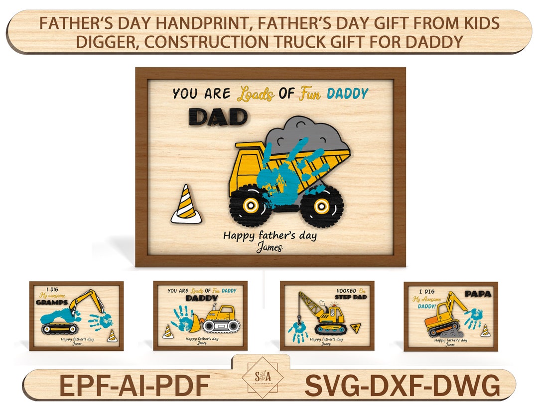Construction Father‘s Day Handprint Sign, Gift From Kids, Construction ...