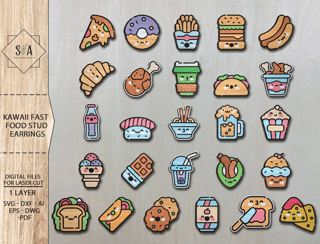 Food Stud Earrings Bundle SVG , Glowforge Files , Laser Cut Files ...