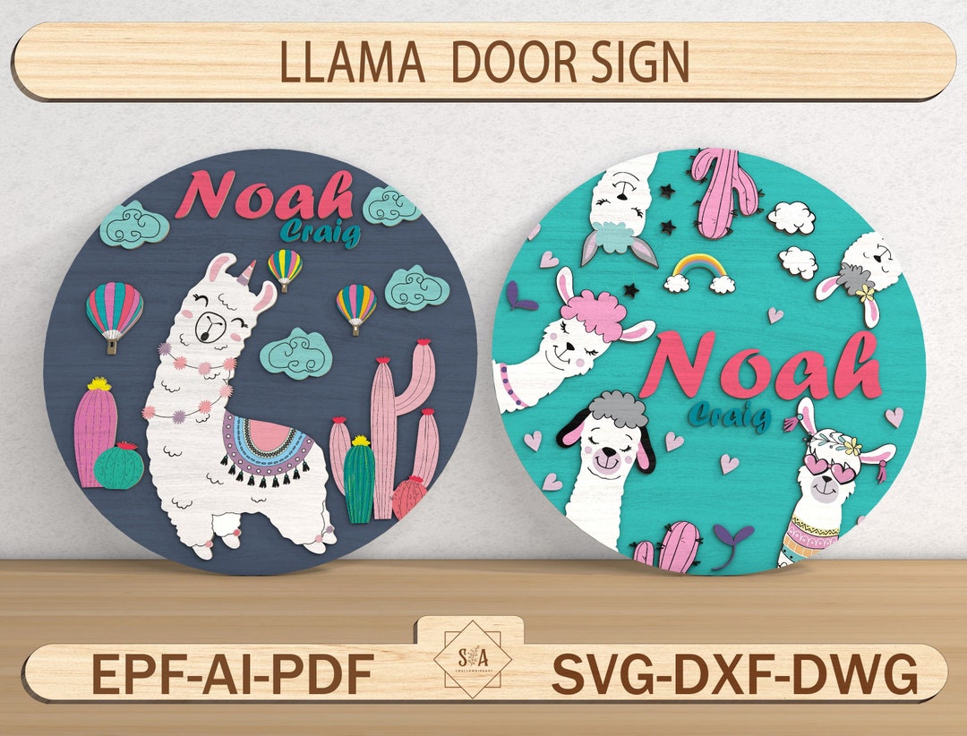 Personalized Llama Door Sign Svg, Farmhouse Door Decor ,kids Llama Sign ...