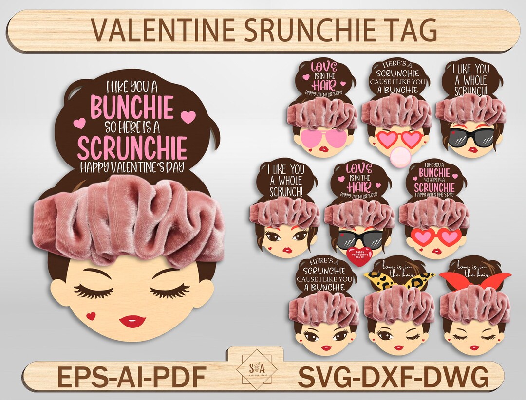 Valentine's Day Srunchie Tag Lasercut Svg, Scrunchie Labels, Classroom ...