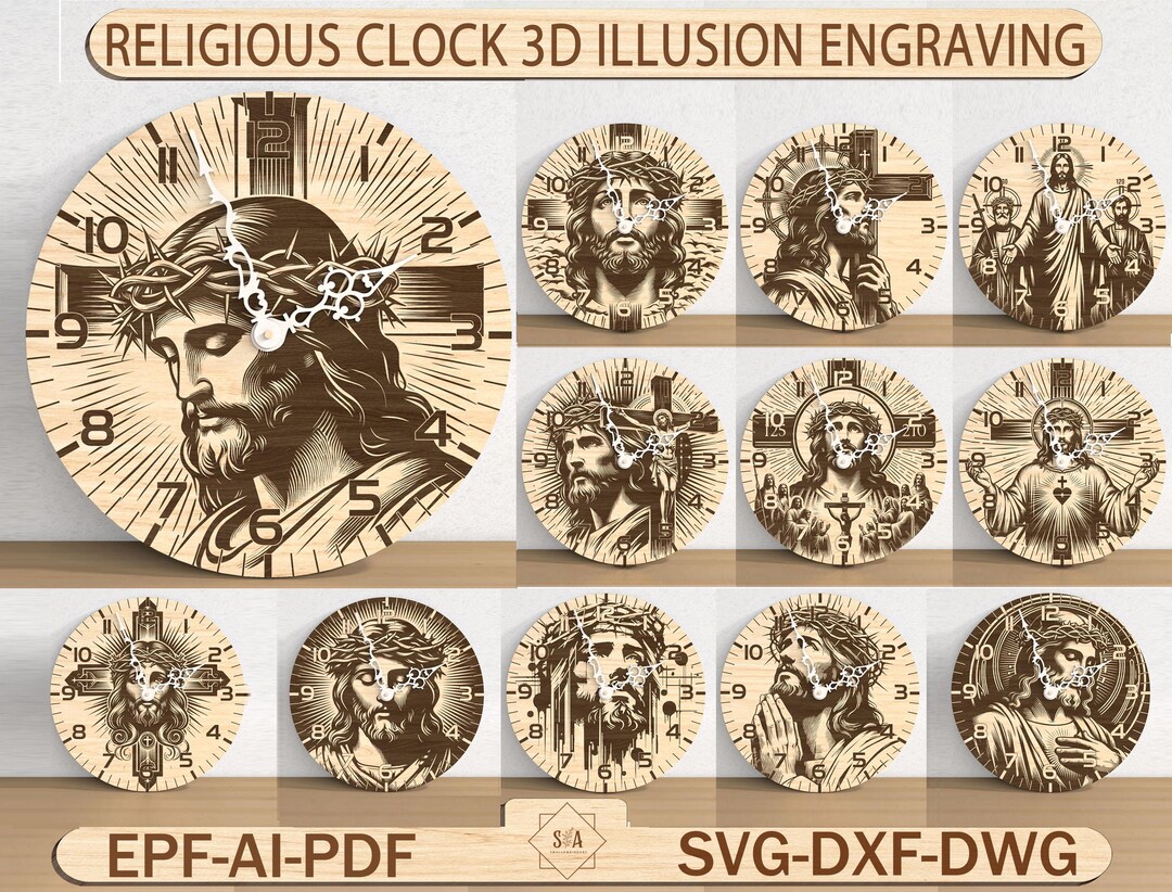 Religious Clock SVG Bundle, 3D Illusion Engraving, Jesus Wall Clock ...