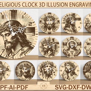 Religious Clock SVG Bundle, 3D Illusion Engraving, Jesus Wall Clock ...