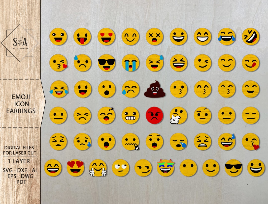 Emoji Stud Earrings Bundle SVG , Icon Stud Earrings ,laser Earrings ...