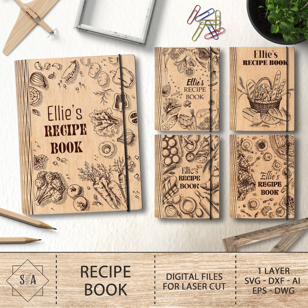 Personalized Recipe Book Binder Svg, Wooden Cookbook Recipes Laser Cut ...
