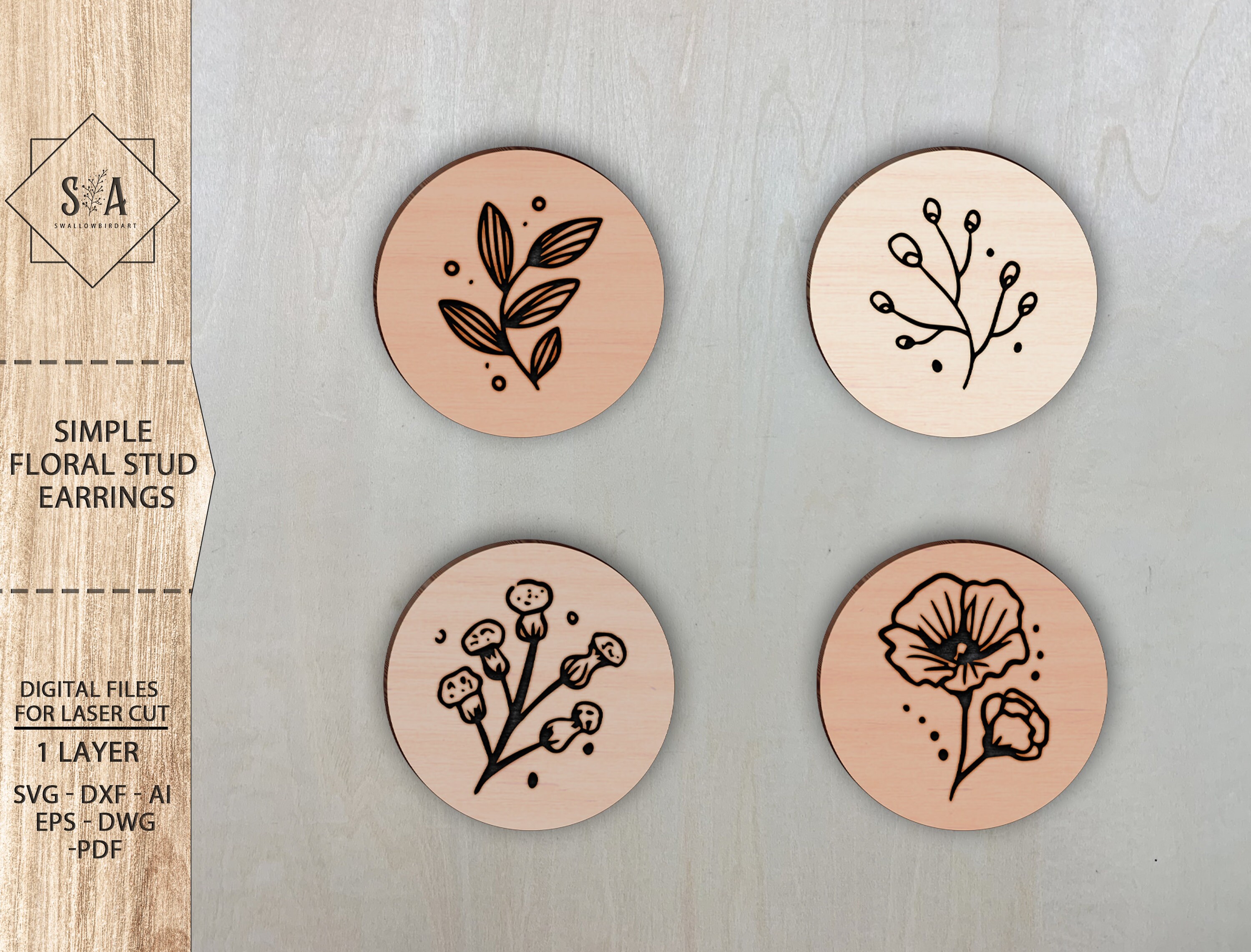 Floral Stud Earrings Bundle SVG Floral Earrings SVG Simple - Etsy