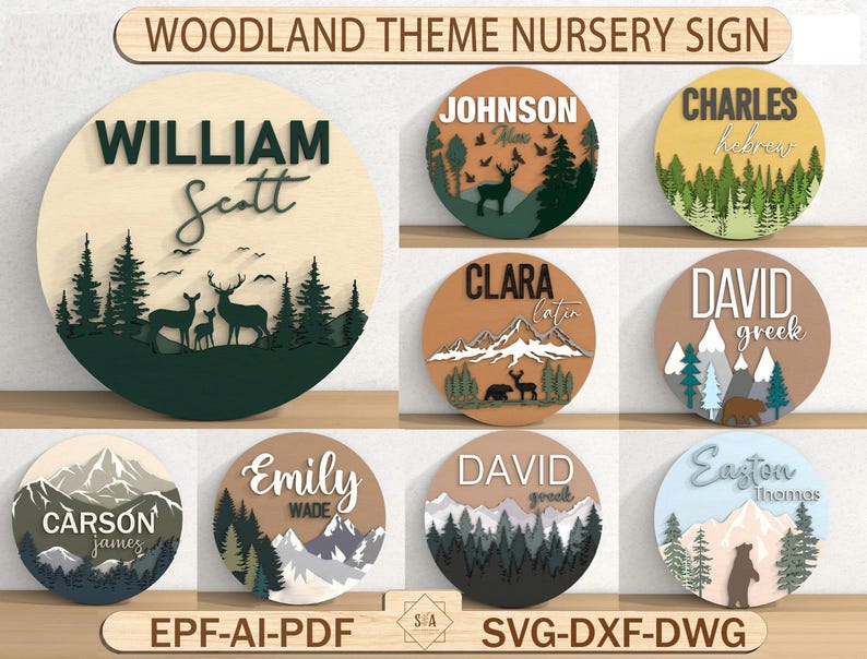 Woodland Theme Nursery Sign, Pine Tree Mountain Decor, Nursery Name ...