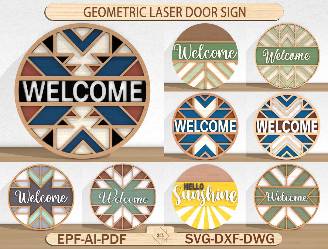 Geometric Laser Door Sign, Digital Download, Round Door Hanger Svg ...
