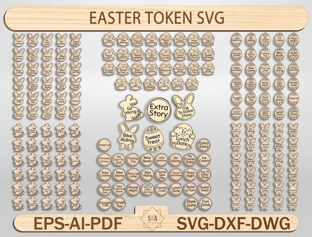 Happy Easter's Day Tokens Laser Cut Svg, Easter Reward Tokens Svg, Peep ...