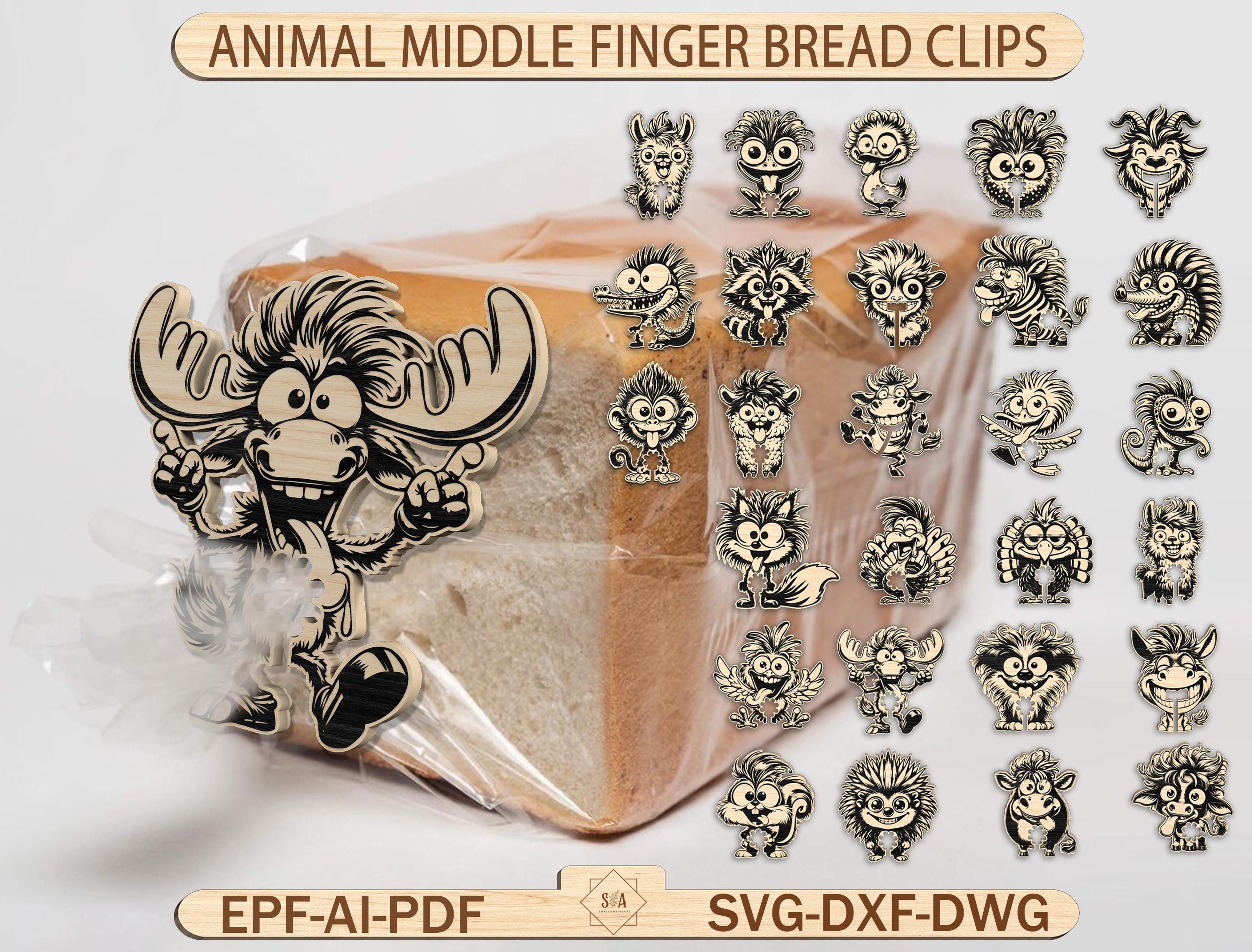 Funny Animal Bread Clips SVG Laser Cut, Bag Clip File, Animals, Animal ...