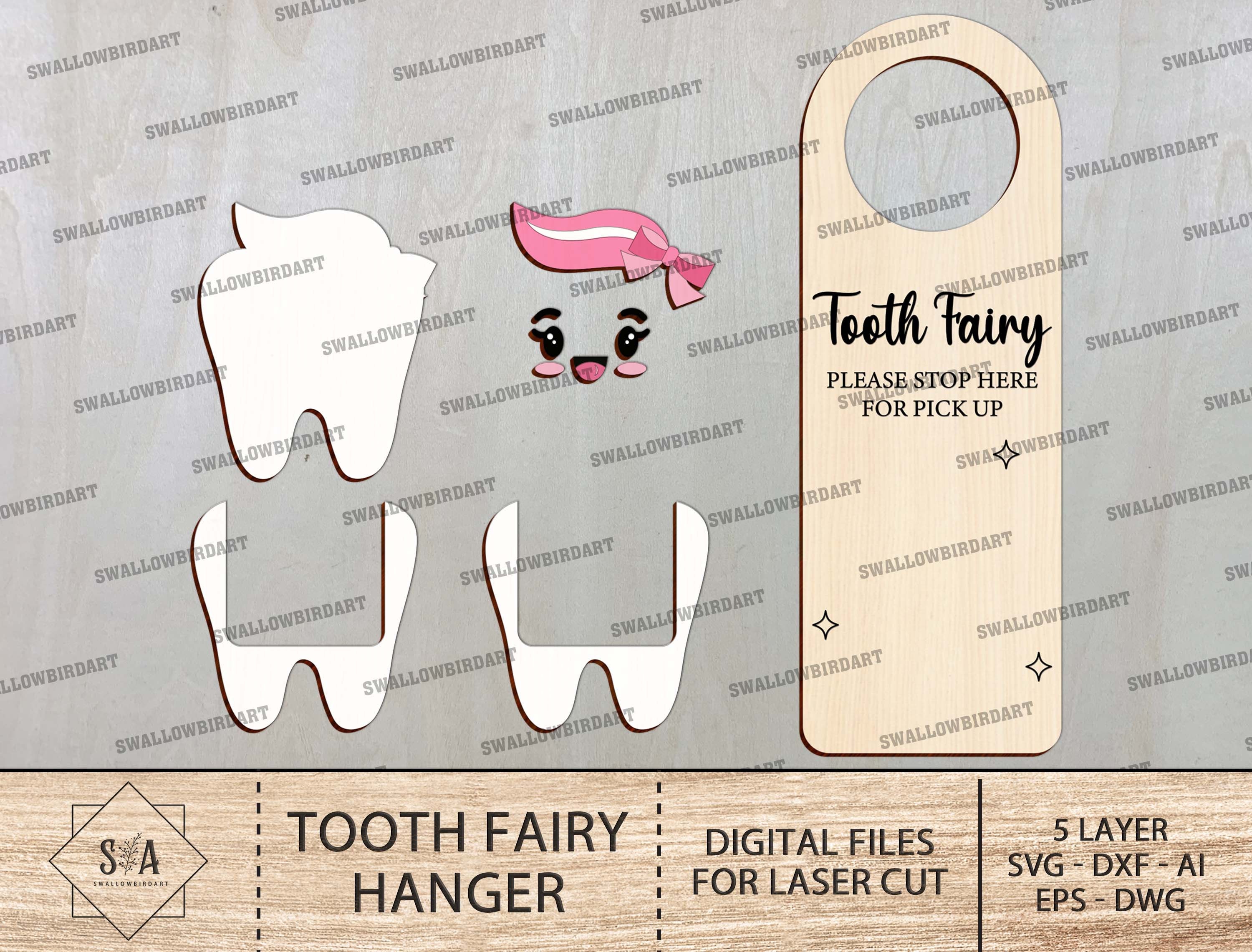 Tooth Fairy Hanger Laser File, Tooth Fairy Bundle Door Hanger With ...