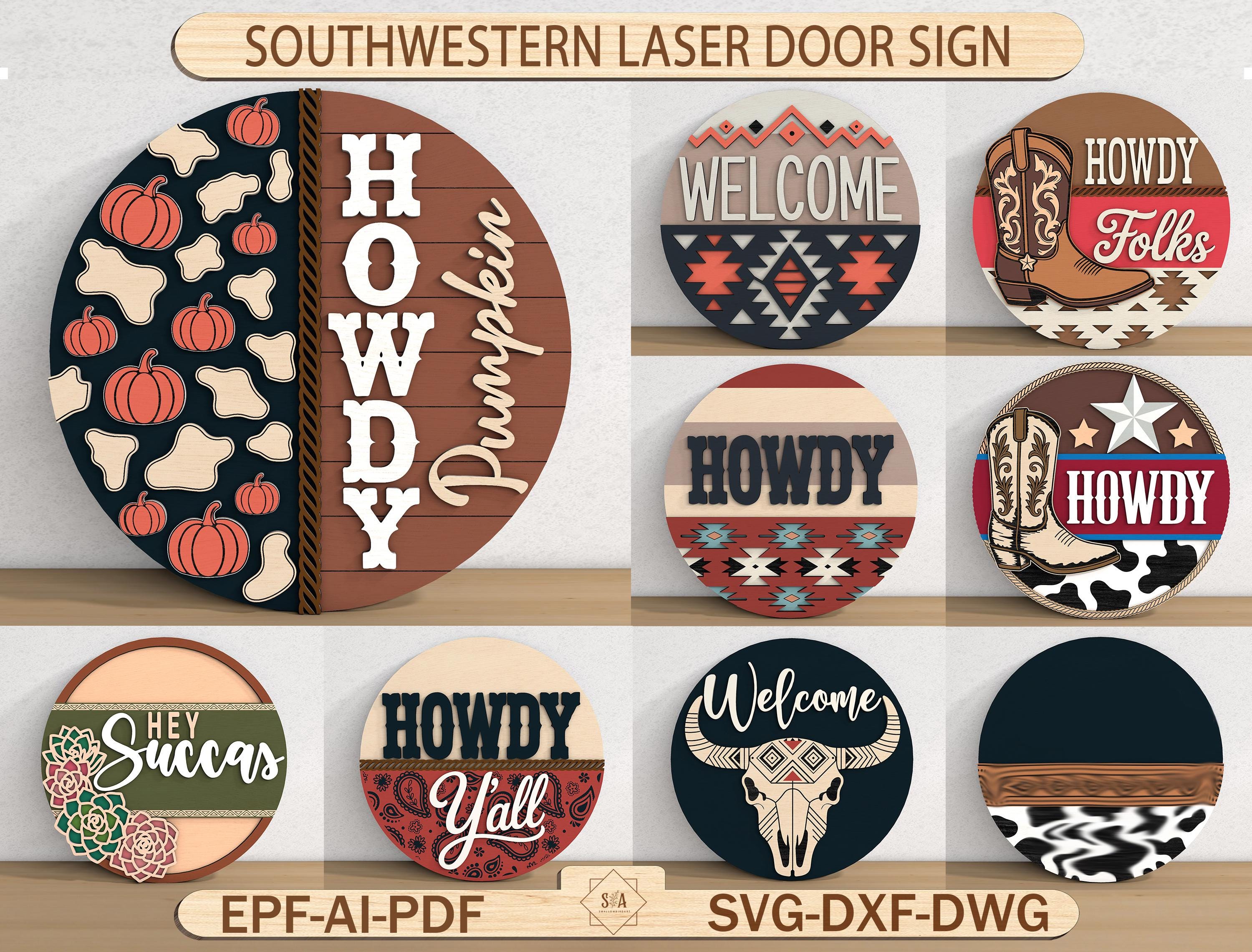 Southwestern Door Sign Bundle SVG, Howdy Pumpkin Cowboy Boots Welcome ...