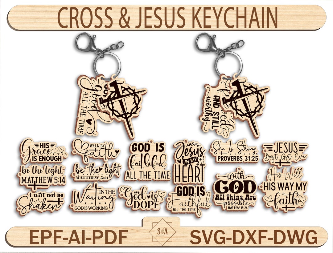 Bundle Cross & Jesus Keychain Svg , Jesus Keychain Laser Cut, Christian ...