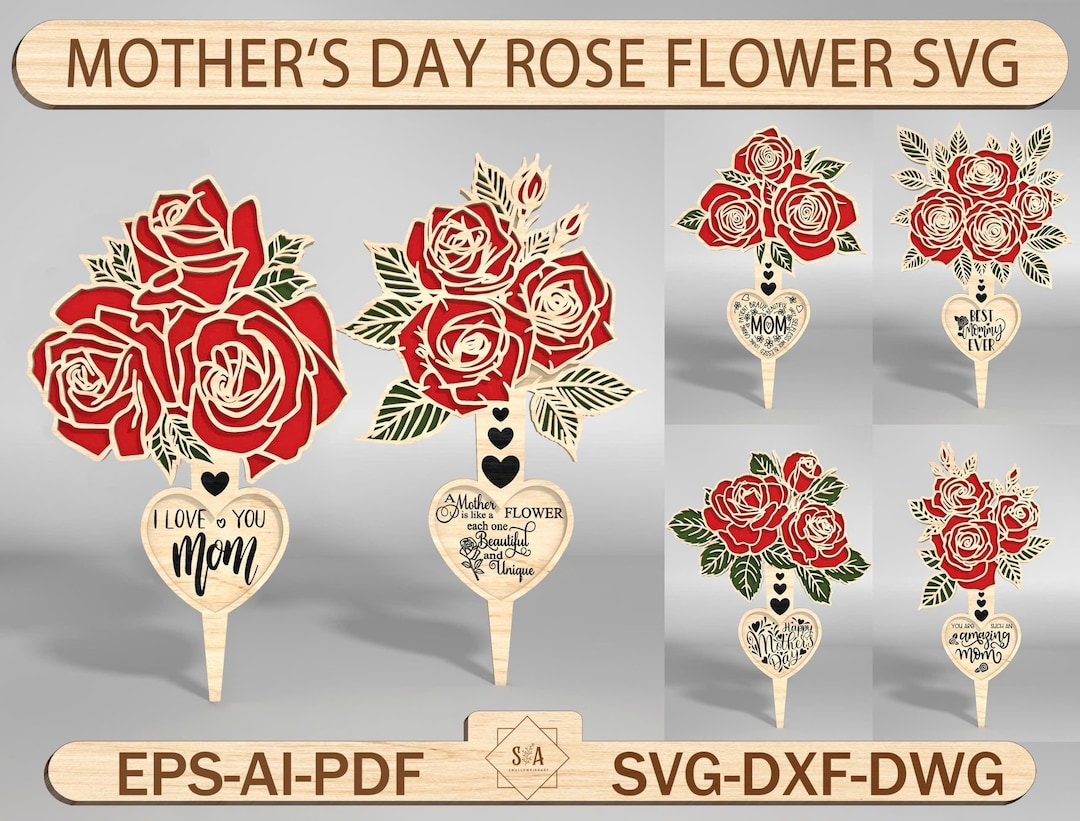 Rose Flower Bouquet Laser Cut File Svg, Mother‘s Day Rose Flower Svg ...