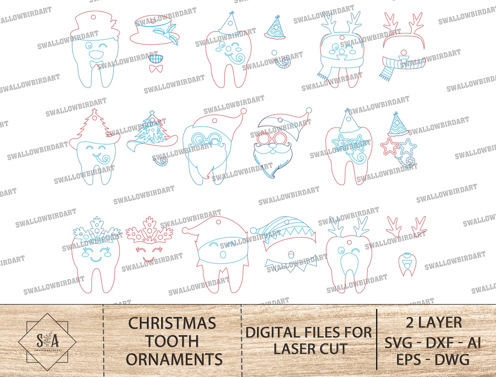 Christmas Tooth Ornaments Bundle SVG, Funny Ornaments , Christmas ...