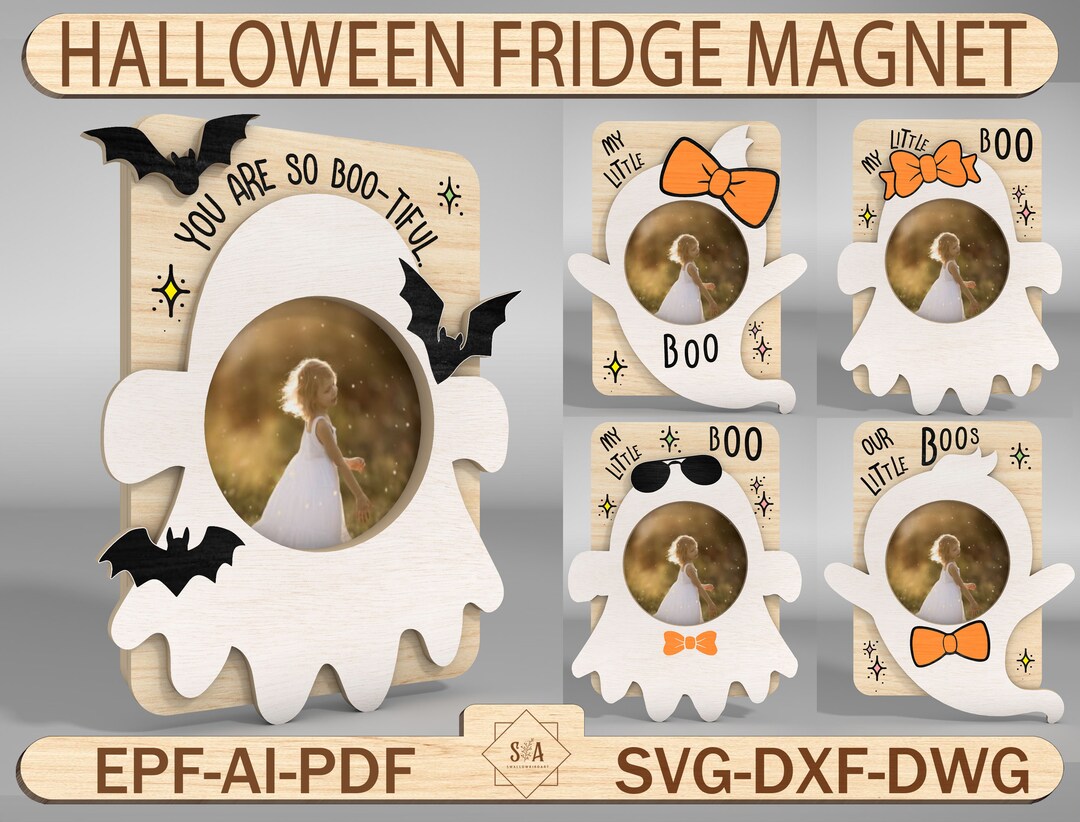Halloween Cute Ghost Fridge Magnet Photo Frame Svg,halloween Wooden ...