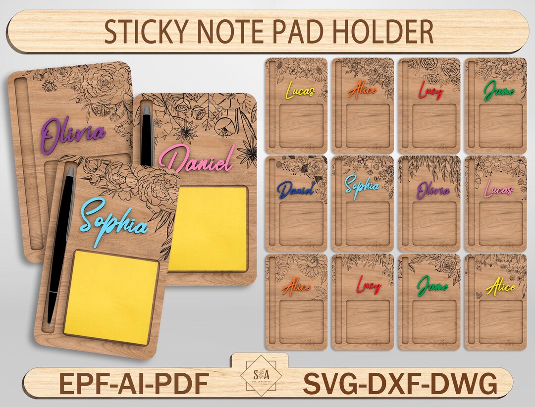 Sticky Note Holder, Pen Holder With Custom Name & Pen, Notes Holder ...