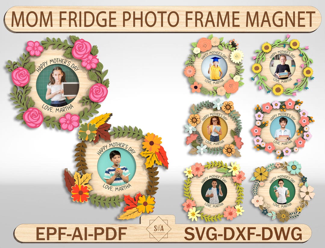 Mom Fridge Photo Frame Magnet, Mother‘s Day Gift, Floral Wreath Frame ...