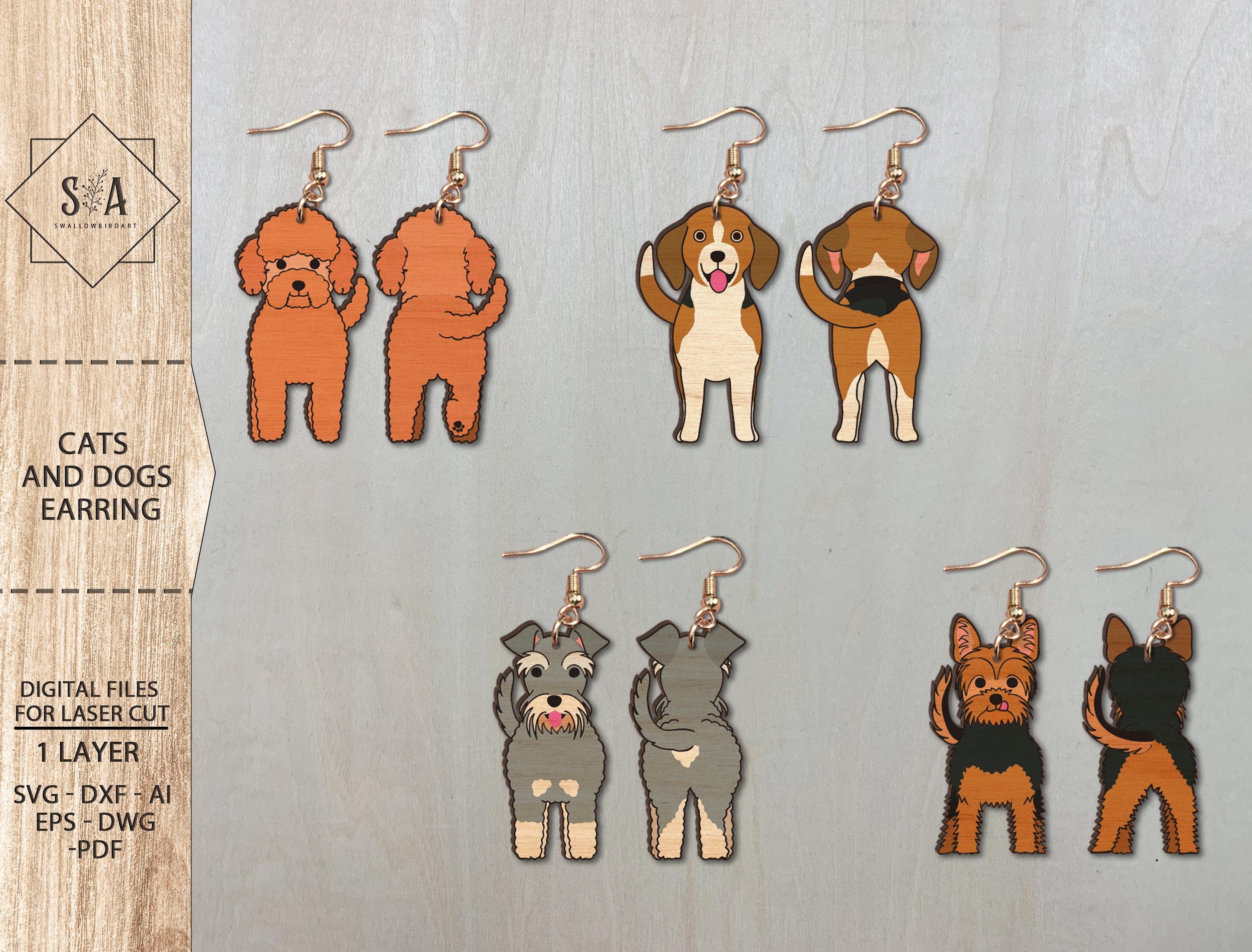 Bundle Dogs Earrings SVG , Cute Dog Earrings , Glowforge Files , Laser ...